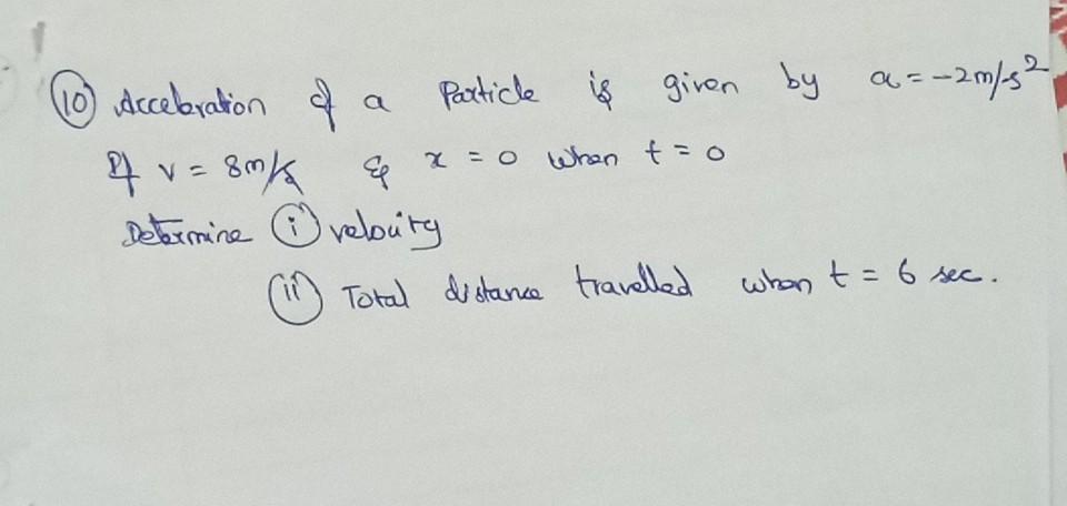 Solved Acceleration of a particle is given by a =-2m/s2. if | Chegg.com
