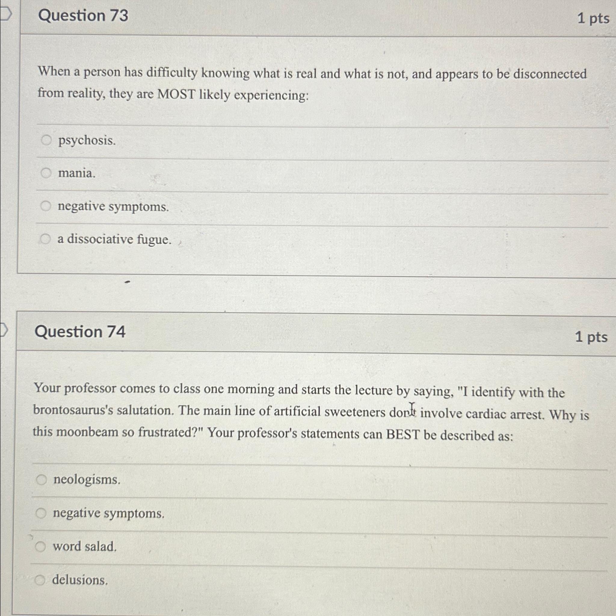 Solved Question 731 ﻿ptsWhen a person has difficulty knowing | Chegg.com