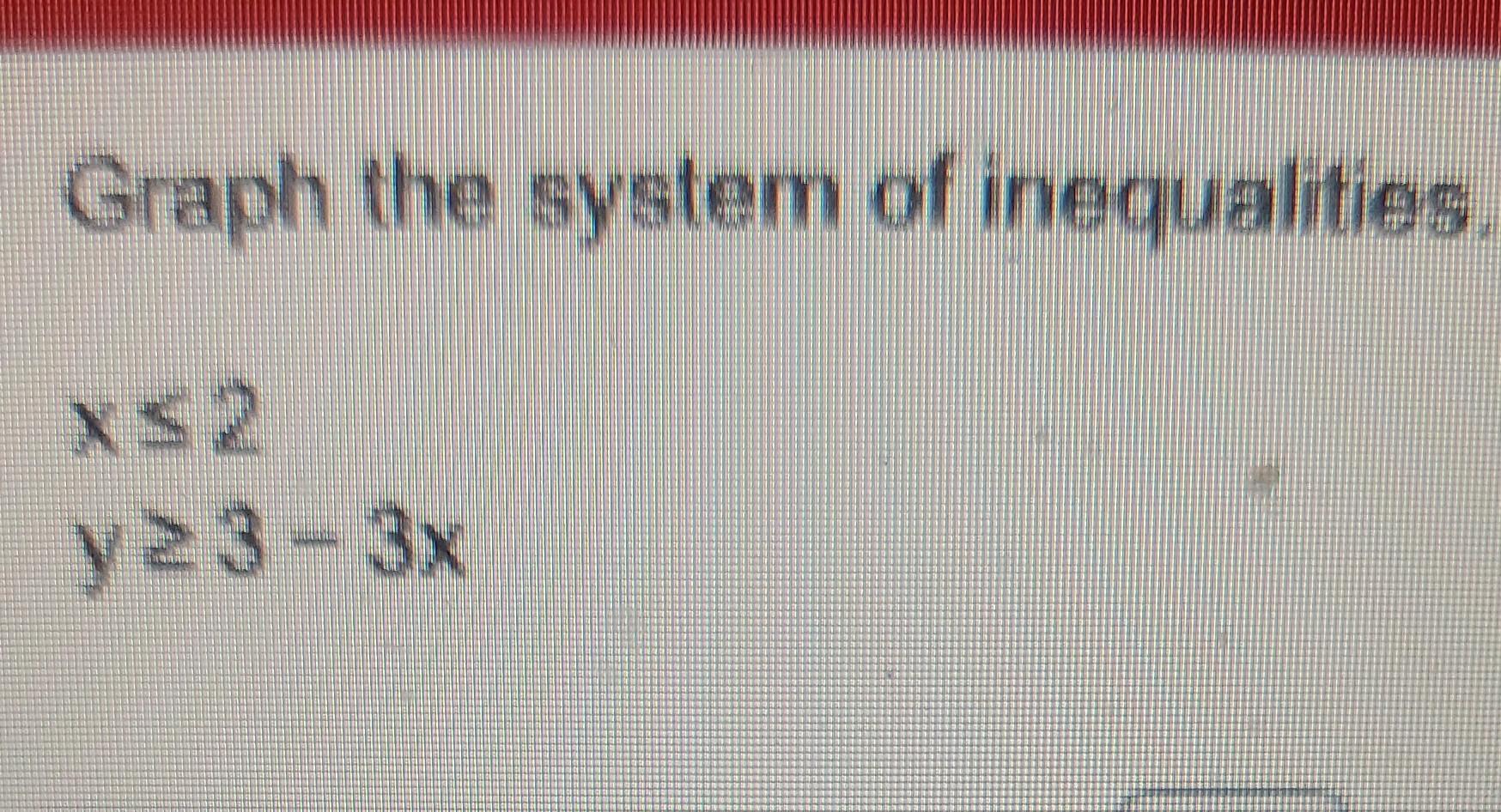 Solved Graph the system of inequalities. x≤2y≥3−3xGraph the | Chegg.com