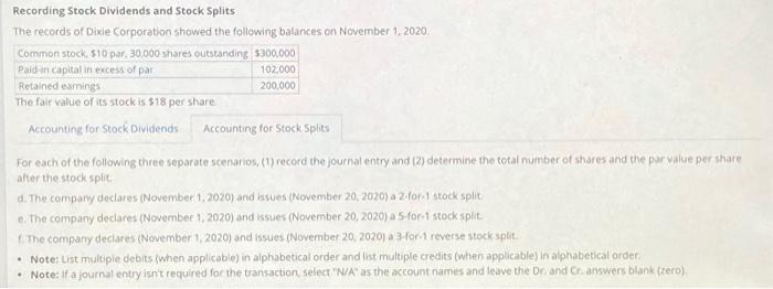 Solved Recording Stock Dividends and Stock Splits The | Chegg.com