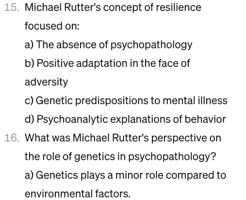 Solved Michael Rutter's concept of resilience focused on:a) | Chegg.com