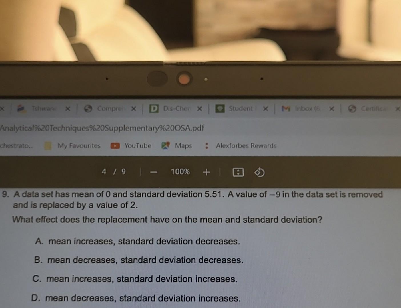Solved 9. A data set has mean of 0 and standard deviation | Chegg.com