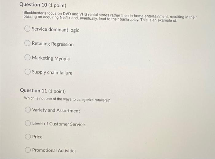Solved Question 10 (1 point) Blockbuster's focus on DVD and | Chegg.com
