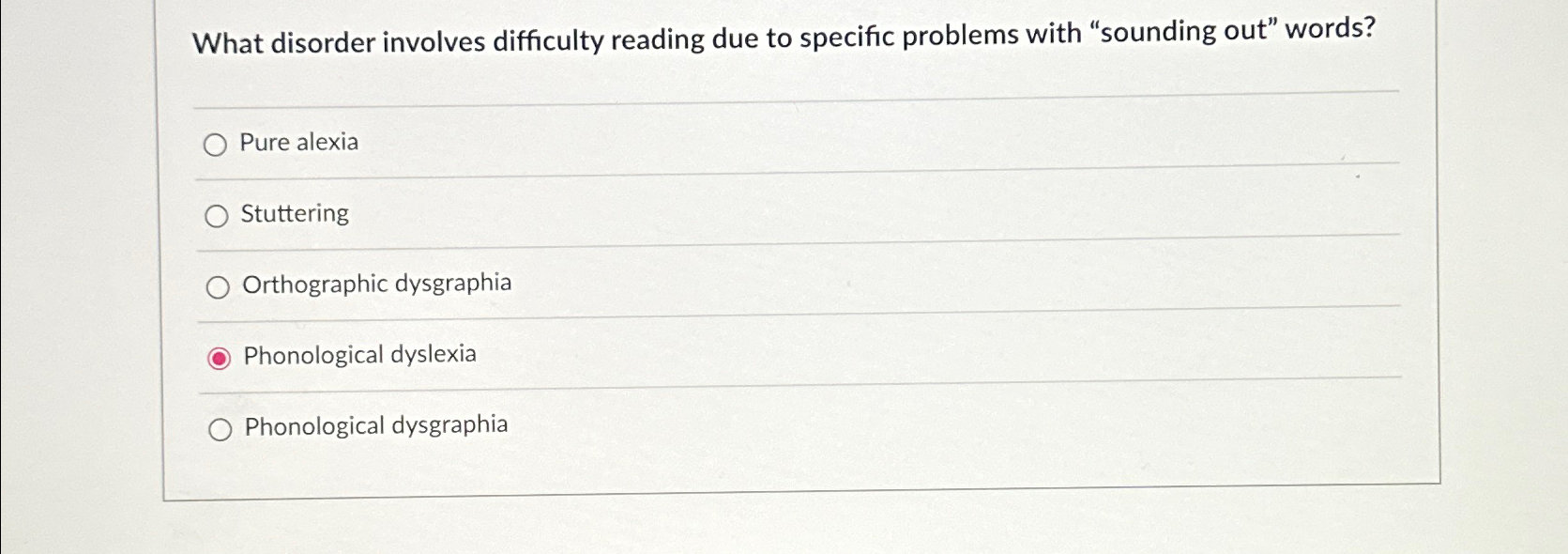 Solved What disorder involves difficulty reading due to | Chegg.com