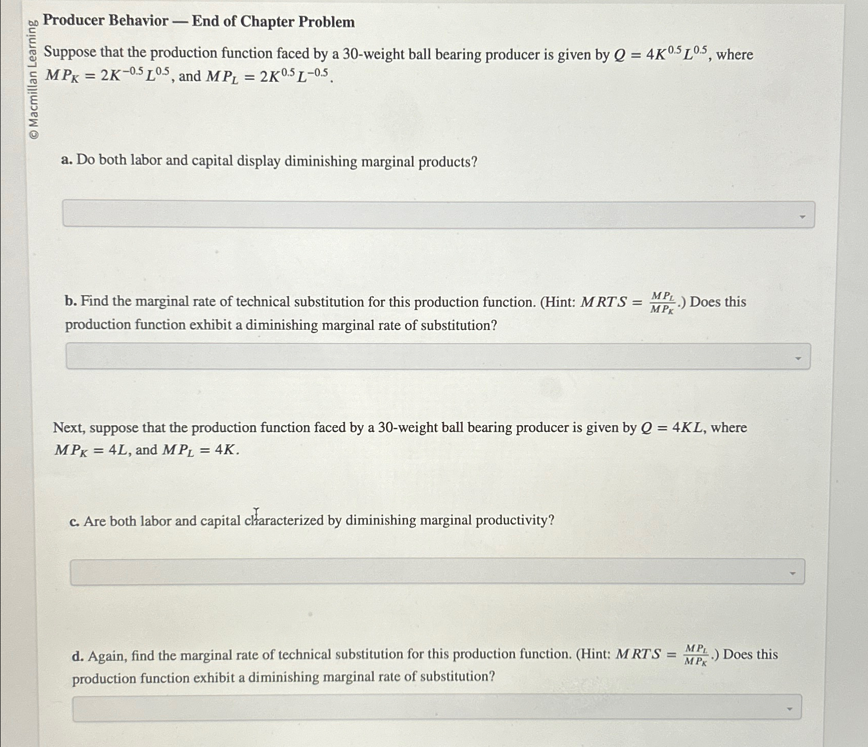 Solved Producer Behavior - ﻿End of Chapter ProblemSuppose | Chegg.com
