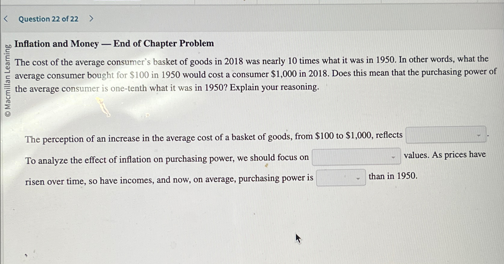 Solved Question 22 ﻿of 22Inflation and Money - ﻿End of | Chegg.com