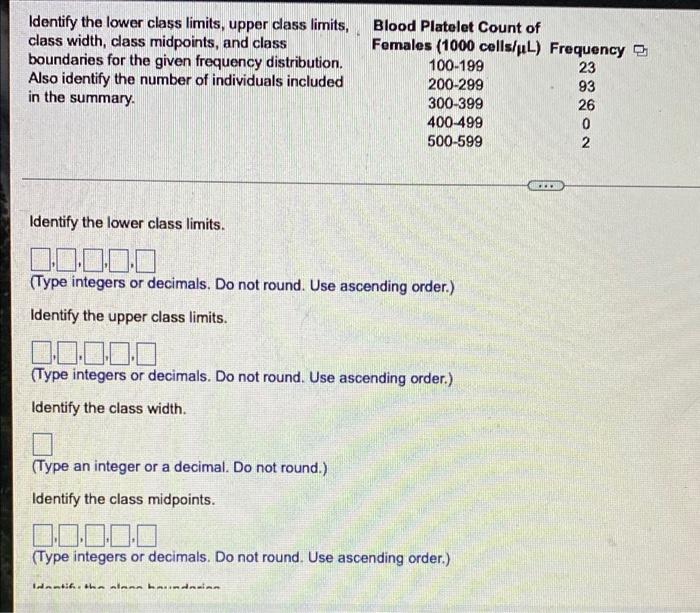 Solved Blood Platelet Count of Females (1000 cells/μL) | Chegg.com