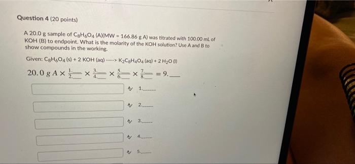 Solved Question 4 (20 points) A 20.0 g sample of CH2O4 (AXMW | Chegg.com