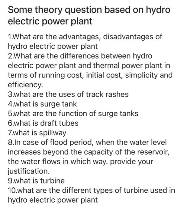 Solved Some theory question based on hydro electric power | Chegg.com