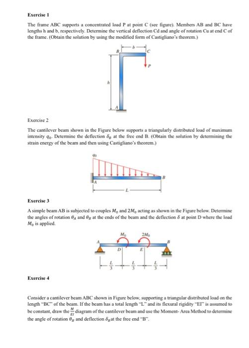 Solved Exercise 1 The frame ABC supports a concentrated load | Chegg.com