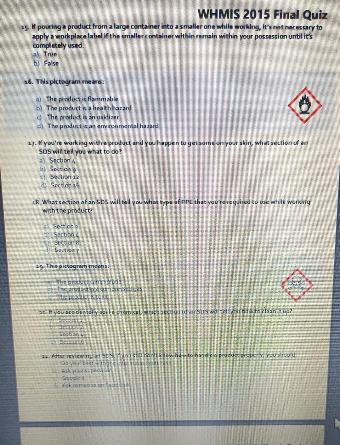 Solved Instructions: Circle the Correct Answer 1. WHMIS was | Chegg.com
