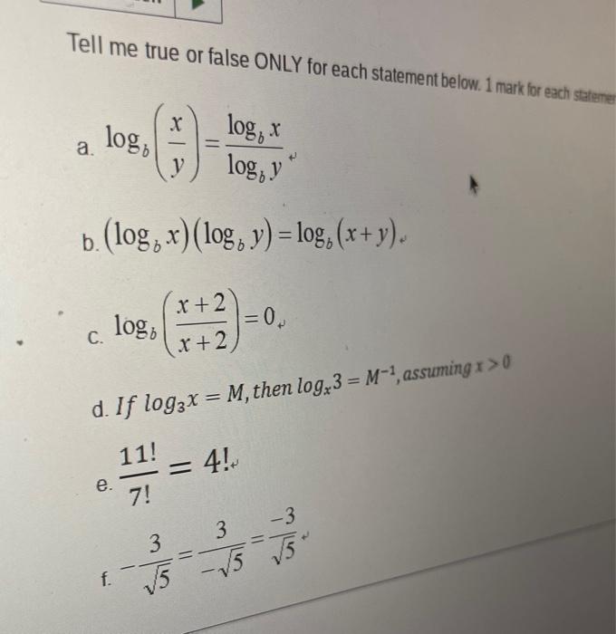 Solved Tell me true or false ONLY for each statement below. | Chegg.com