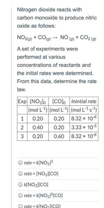 Solved Nitrogen dioxide reacts with carbon monoxide to | Chegg.com