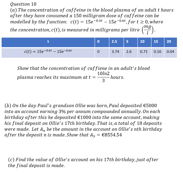Solved Question 10(a) ﻿The concentration of caffeine in the | Chegg.com