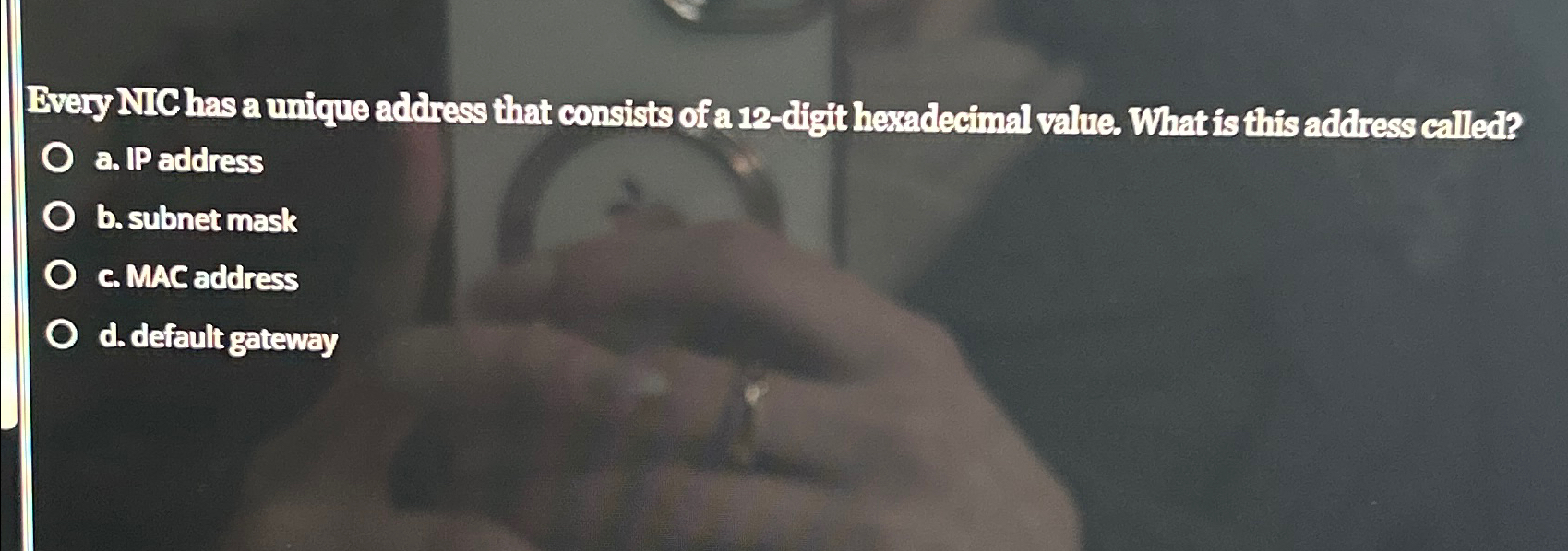 Solved Bvery NIC has a unique address that consists of a | Chegg.com