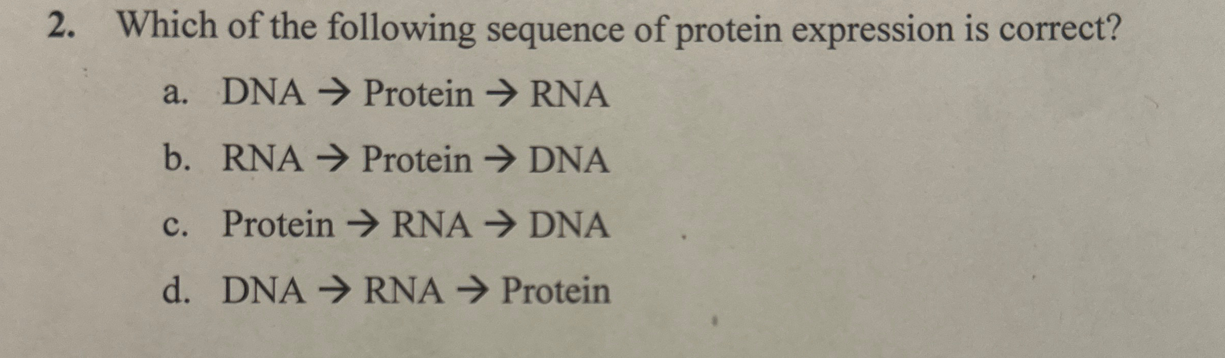Solved Which of the following sequence of protein expression | Chegg.com