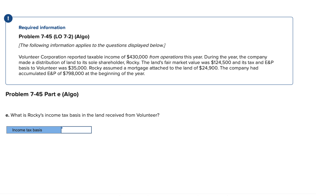 Solved Required informationProblem 7-45 (LO 7-2) (Algo)[The | Chegg.com