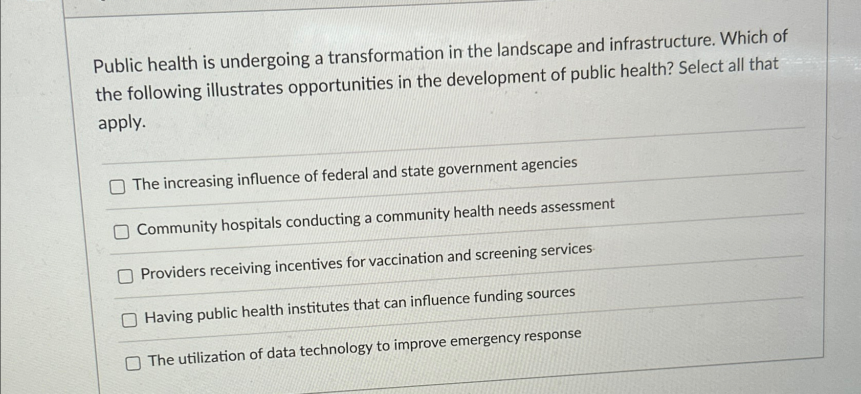 Solved Public health is undergoing a transformation in the | Chegg.com