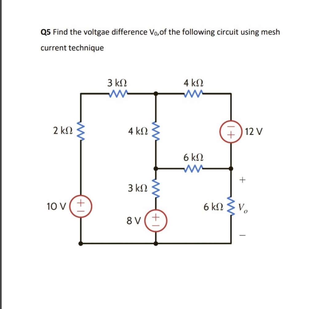 Solved Q5 ﻿Find the voltgae difference V0, ﻿of the following | Chegg.com