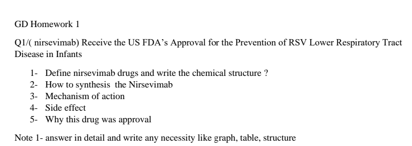 GD Homework 1Q1/( ﻿nirsevimab) ﻿Receive the US FDA's | Chegg.com