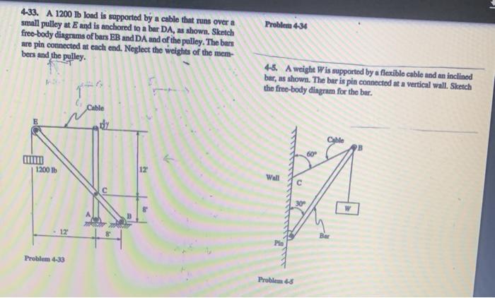 Solved Problem 4-34 4-33. A 1200 lb lond is supported by a | Chegg.com