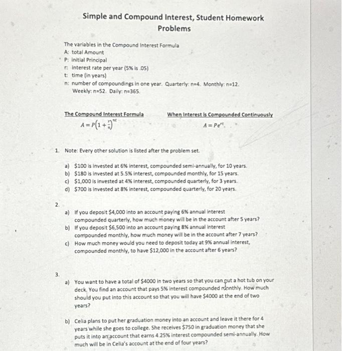 Solved The variables in the Compound interest Formula A: | Chegg.com