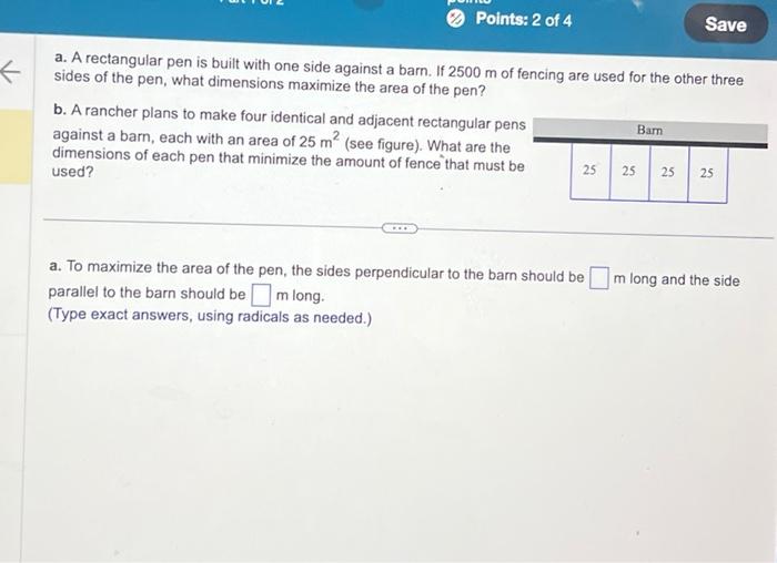 Solved a. A rectangular pen is built with one side against a | Chegg.com
