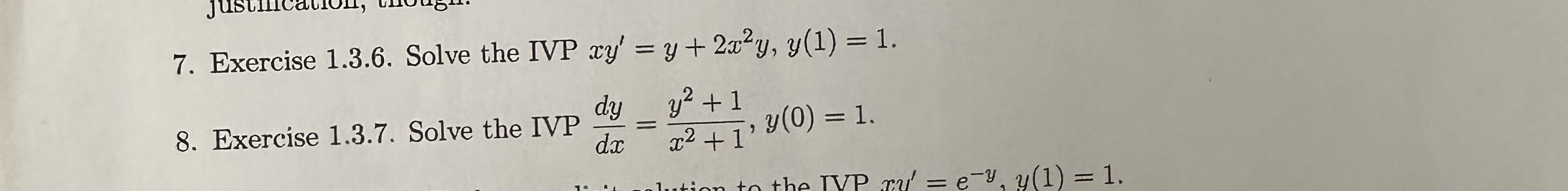 Solved Exercise 1.3.6. ﻿Solve the IVP | Chegg.com
