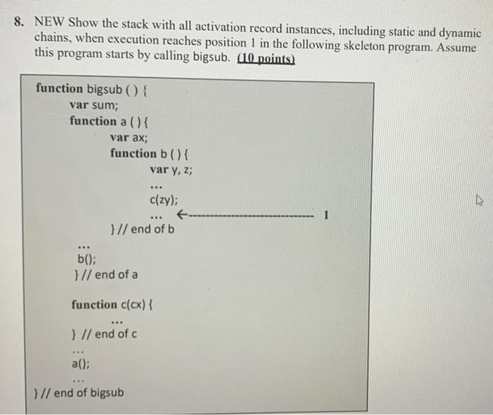 Solved 8. NEW Show the stack with all activation record | Chegg.com