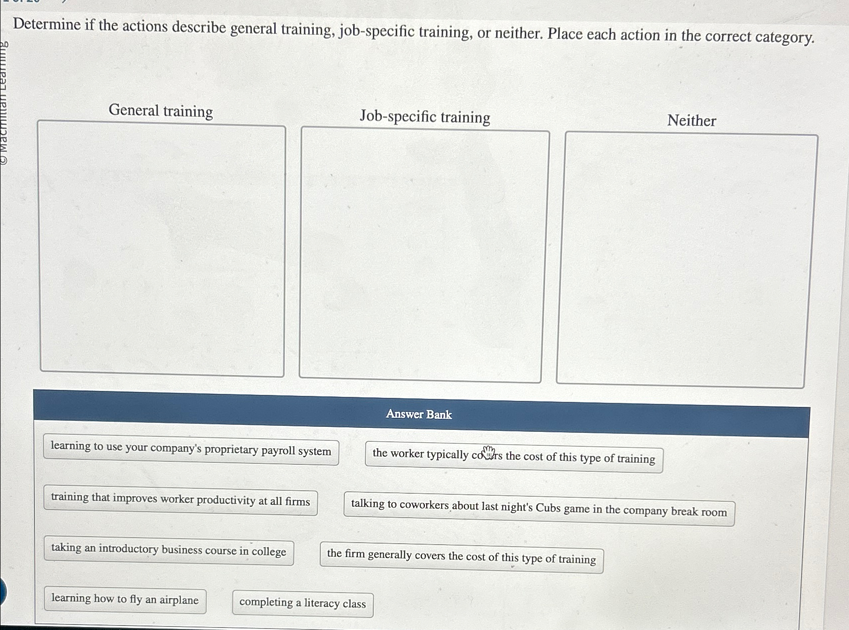 Solved Determine if the actions describe general training, | Chegg.com
