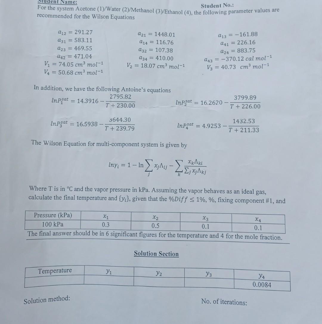 Solved For the system Acetone (1)/Water (2)/Methanol | Chegg.com