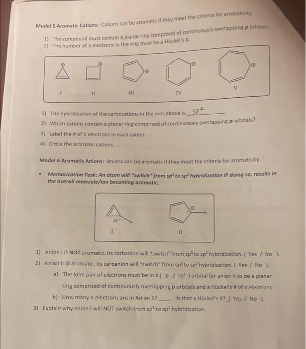 Solved Model 5 Aromatic Cations: Cations can be aromatic if | Chegg.com