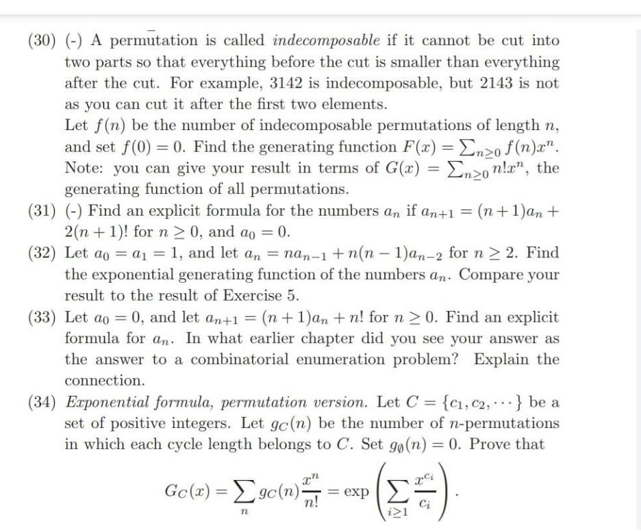 Solved (30) (-) A permutation is called indecomposable if it | Chegg.com