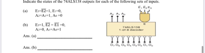 Solved Indicate the states of the 74ALS138 outputs for each | Chegg.com