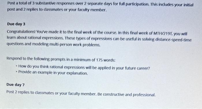 Post a total of 3 substantive responses over 2 | Chegg.com