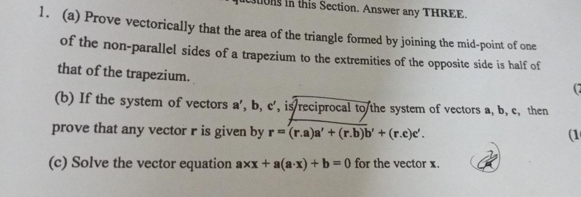 Solved 1. (a) Prove vectorically that the area of the | Chegg.com