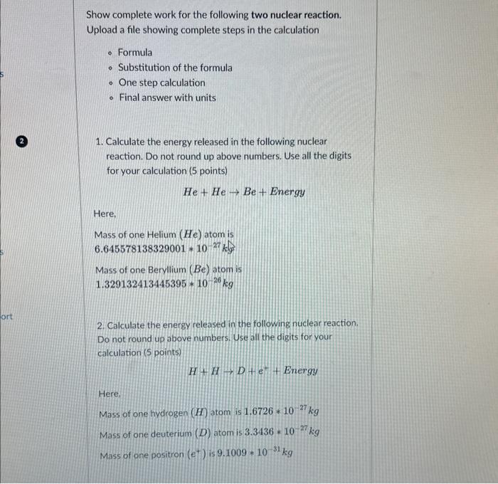 Solved Show complete work for the following two nuclear | Chegg.com