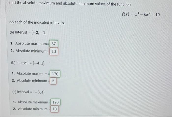 Solved Find the absolute maximum and absolute minimum values | Chegg.com