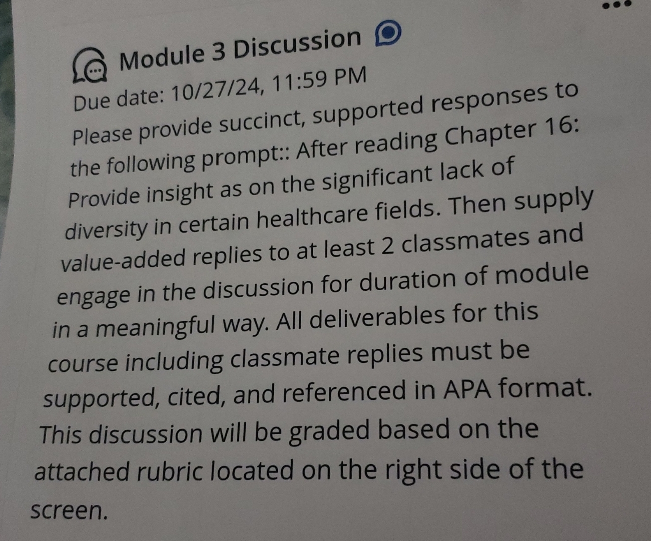 Solved Module 3 ﻿DiscussionDue date: 10/27/24, 11:59 | Chegg.com
