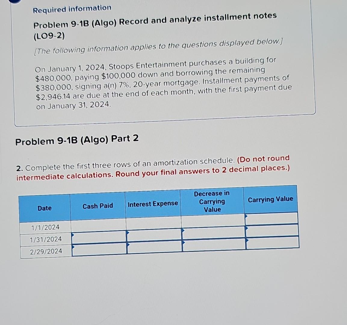Solved Required information Problem 9-1B (Algo) Record and | Chegg.com