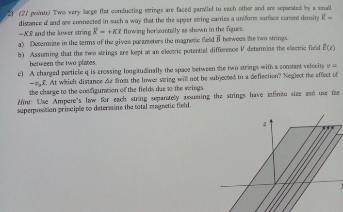 Solved (21 ﻿points) ﻿Two very large flat conducting strings | Chegg.com