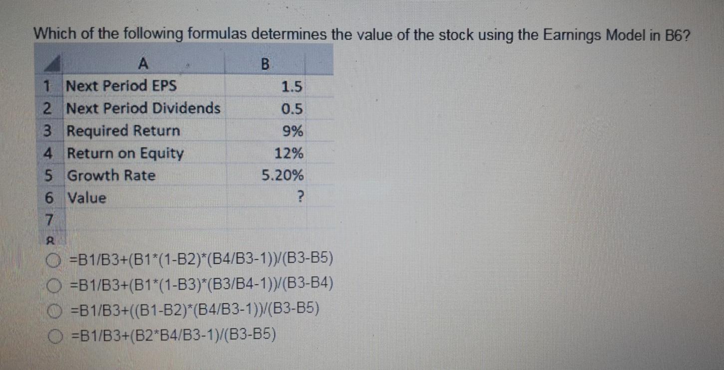 Solved Which of the following formulas determines the value | Chegg.com