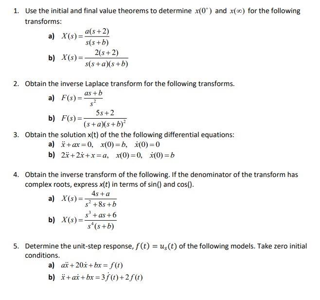 Solved 1 Use The Initial And Final Value Theorems To 