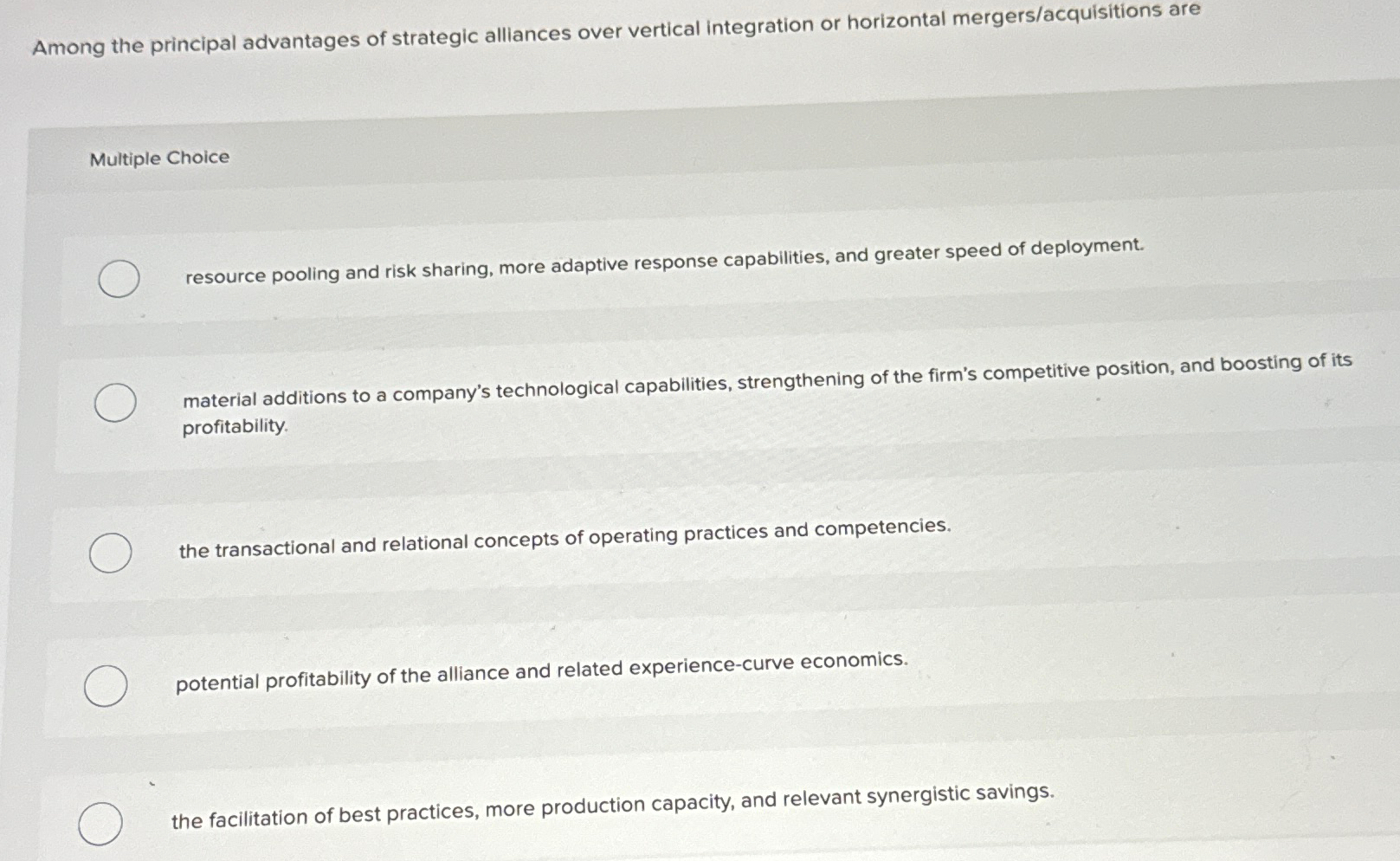 Solved Among the principal advantages of strategic alliances | Chegg.com