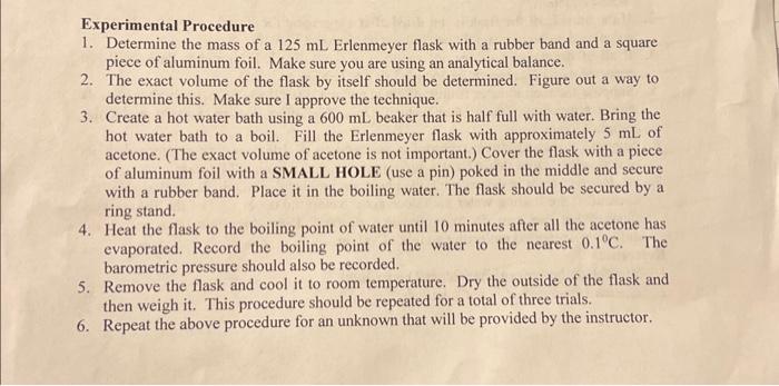 Solved Experimental Procedure 1. Determine the mass of a 125 | Chegg.com