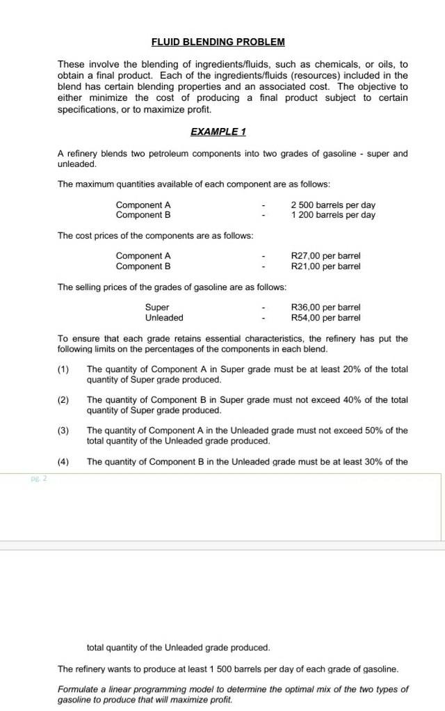 Solved FLUID BLENDING PROBLEM These involve the blending of | Chegg.com