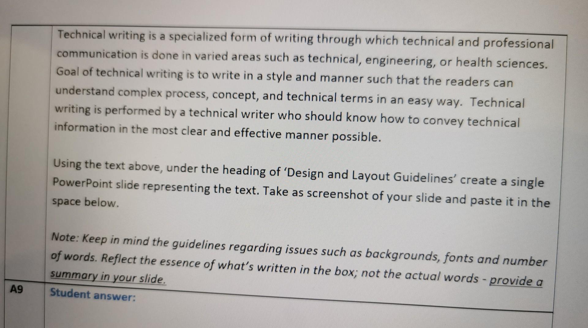 Solved Technical writing is a specialized form of writing | Chegg.com