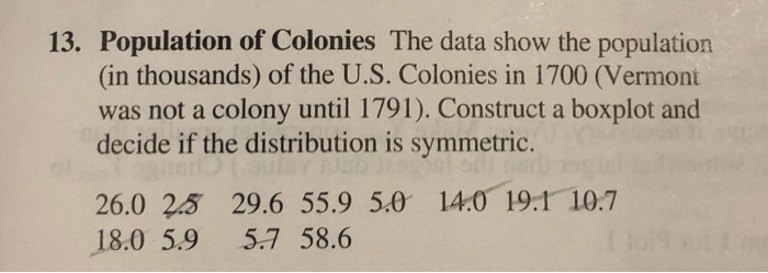 Solved 13. Population of Colonies The data show the | Chegg.com