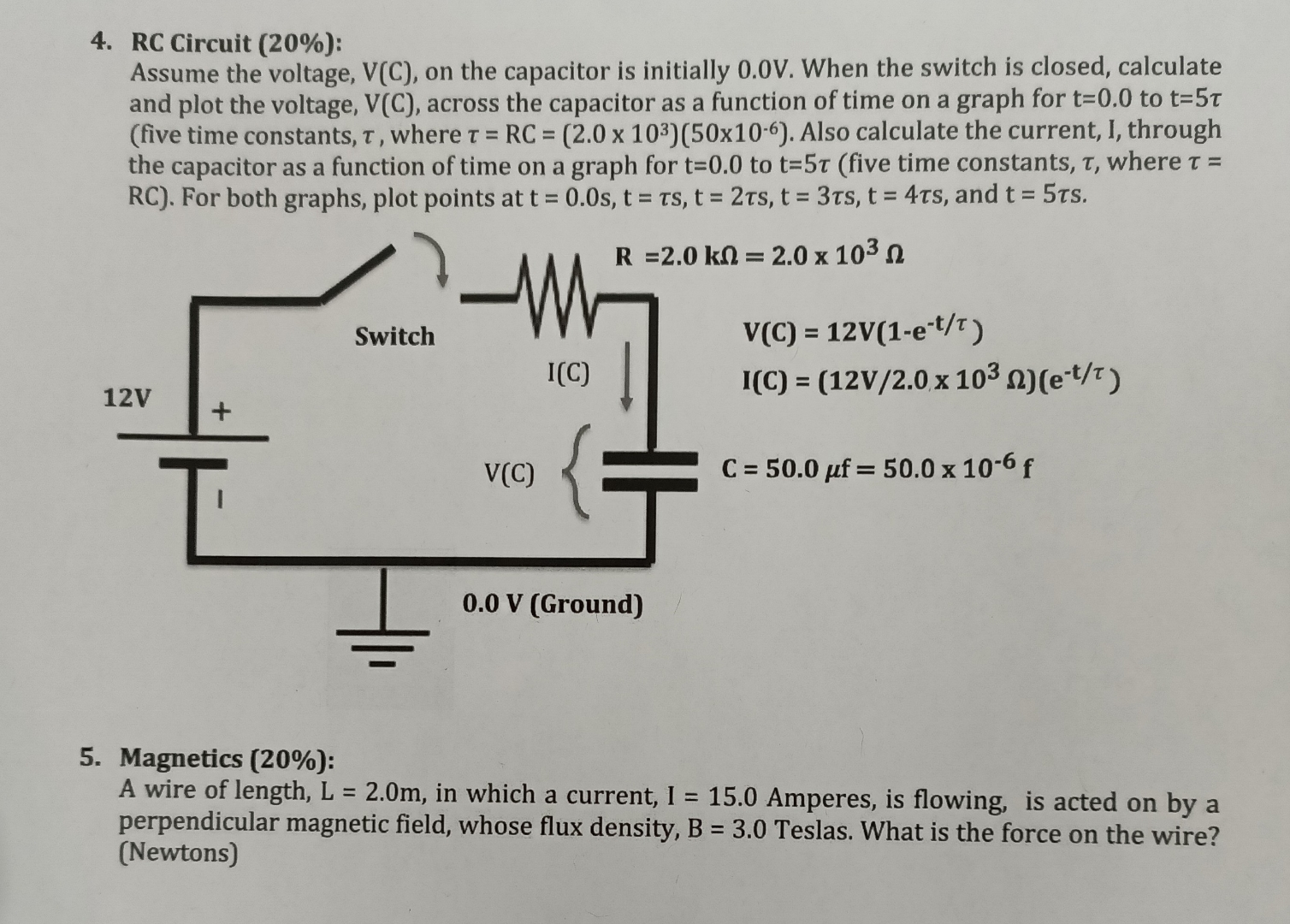 Solved RC CircuitProblem 4:Assume the voltage, V(C), ﻿on the | Chegg.com