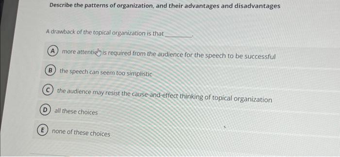 Describe the patterns of organization, and their | Chegg.com